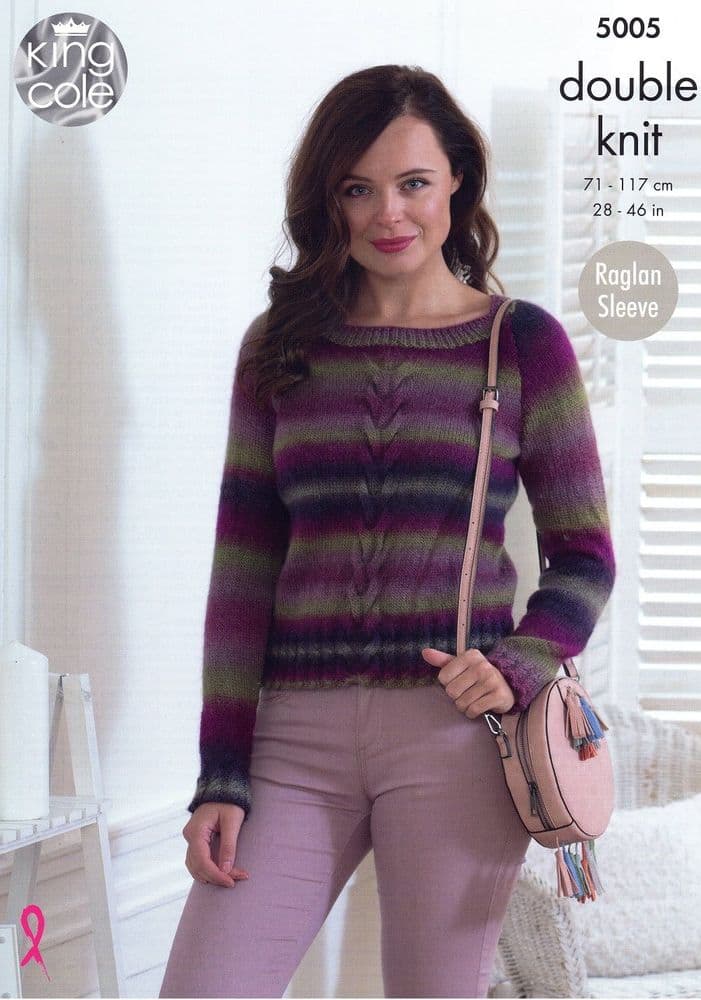 King Cole Ladies Sweater & Cardigan Knitting Pattern in Riot DK 5005