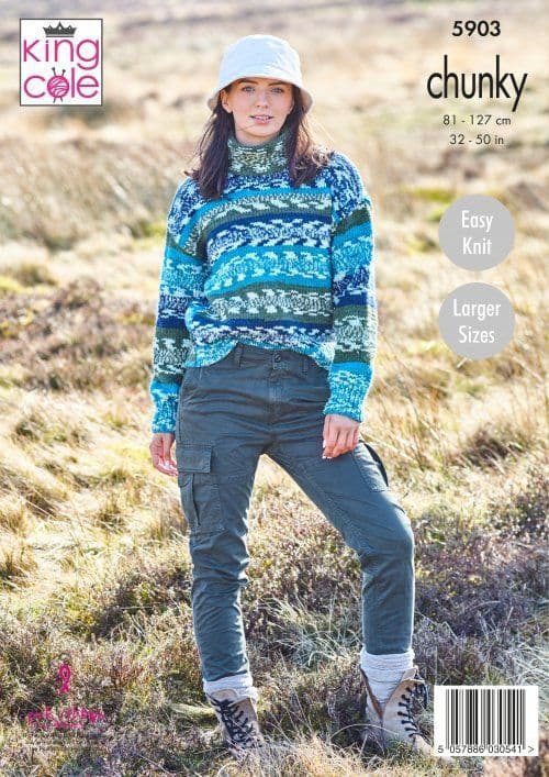 King Cole Ladies Sweaters Knitting Pattern in Nordic Chunky 5903