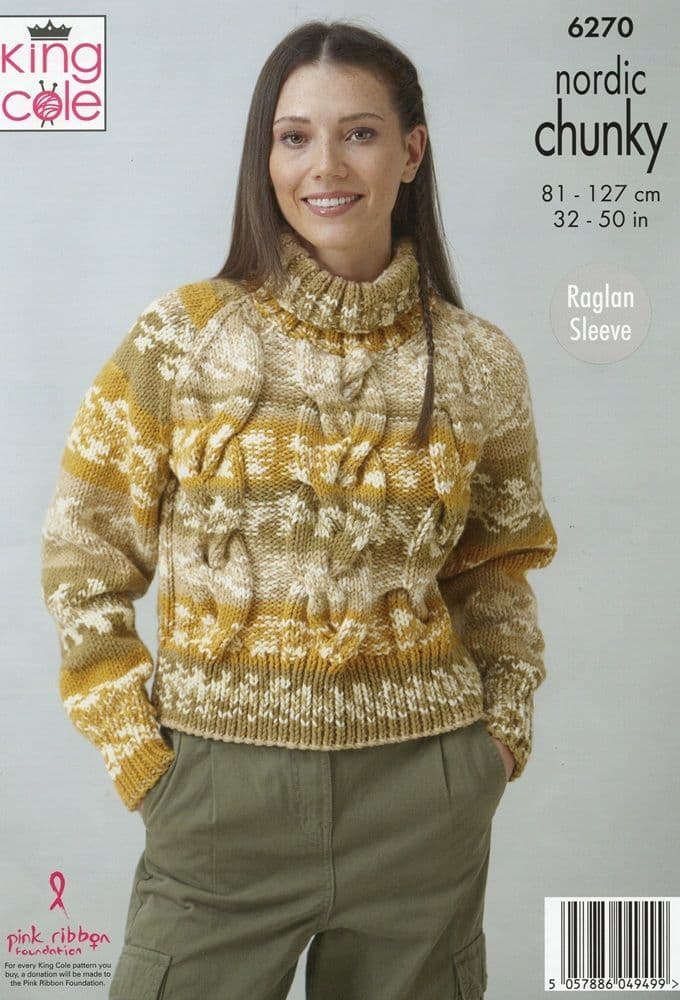 King Cole Ladies Sweaters Knitting Pattern in Nordic Chunky 6270