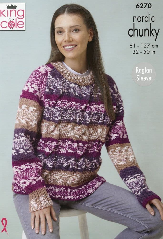 King Cole Ladies Sweaters Knitting Pattern in Nordic Chunky 6270