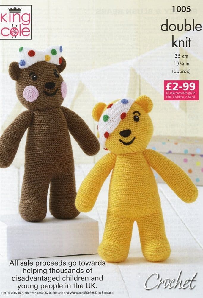 King Cole Pudsey & Blush Toys Crochet Pattern in DK 1005