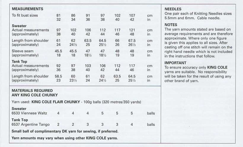 King Cole Sweater and Tank Top Knitting Pattern in Flair Chunky 6385