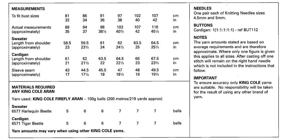 King Cole Sweater & Cardigan Knitting Pattern in Firefly Aran 6446
