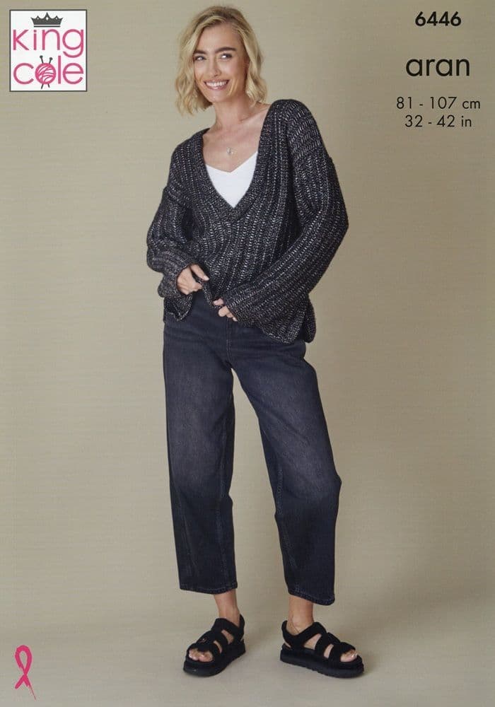 King Cole Sweater & Cardigan Knitting Pattern in Firefly Aran 6446