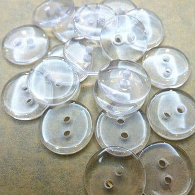 Plain Transparent 2 Hole Resin Button - 12mm - Transparent LA34 1