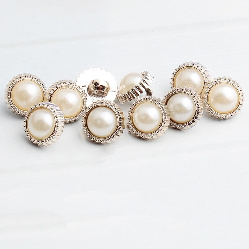 Plastic Shank Imitation Pearl Button - 15mm - Cream/Gold LD27 6