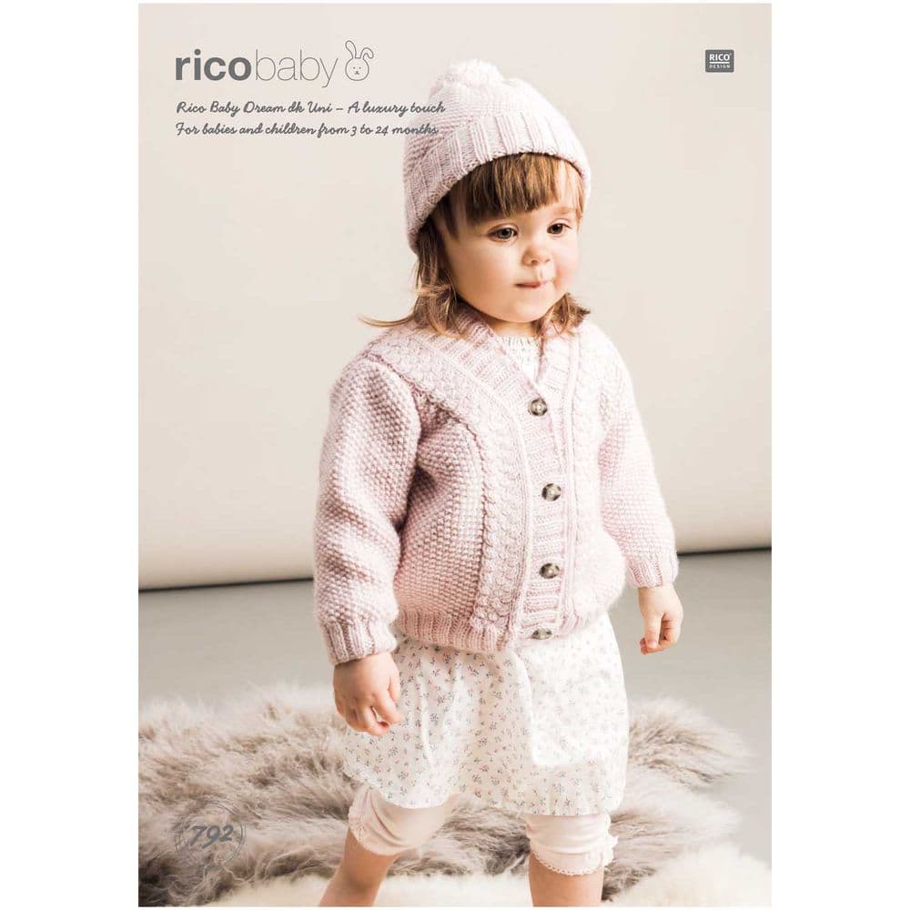 Rico Babies Cardigan & Hat Knitting Pattern in Baby Dream Uni DK 792