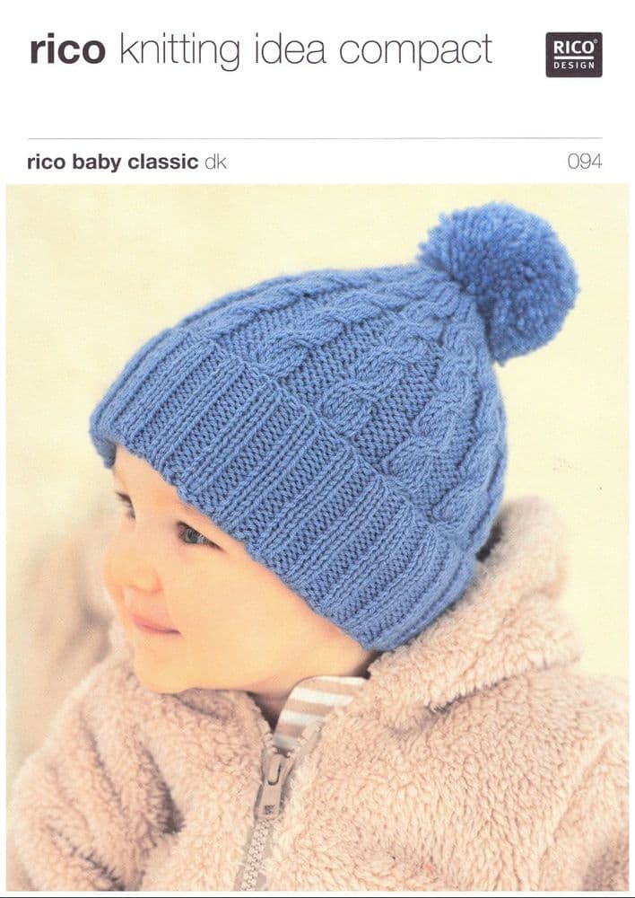 Rico Babies/Childrens Hats Knitting Pattern in Rico Baby Classic DK 094