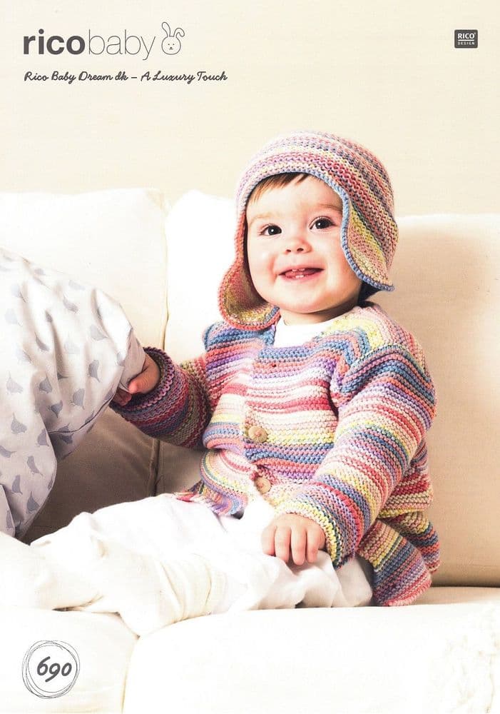 Rico Babies Jacket & Hat Knitting Pattern in Baby Dream DK 690