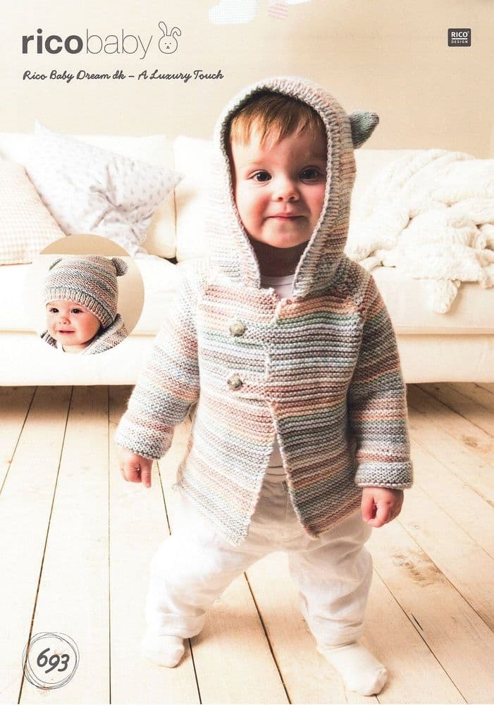 Rico Babies Jacket & Hat Knitting Pattern in Baby Dream DK 693