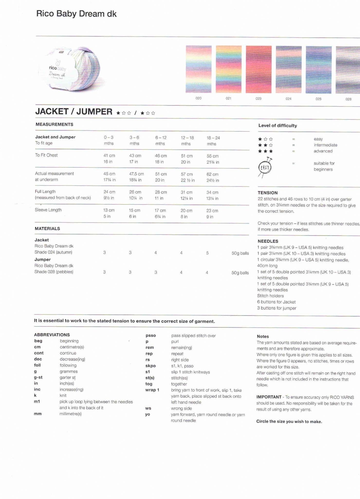 Rico Babies Jacket Jumper Knitting Pattern in Baby Dream DK 1240