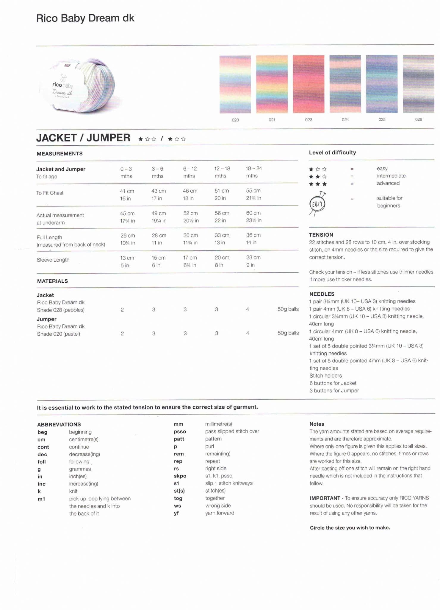 Rico Babies Jumper Jacket Knitting Pattern in Baby Dream DK 1242