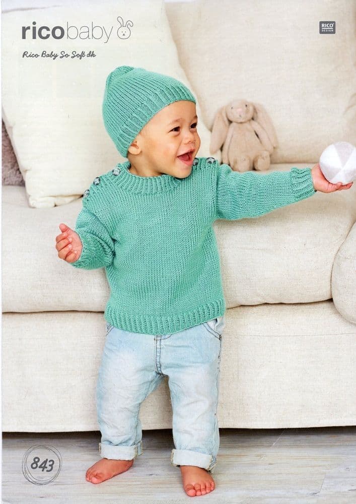 Rico Babies Sweater & Hat Knitting Pattern in Baby So Soft DK 843