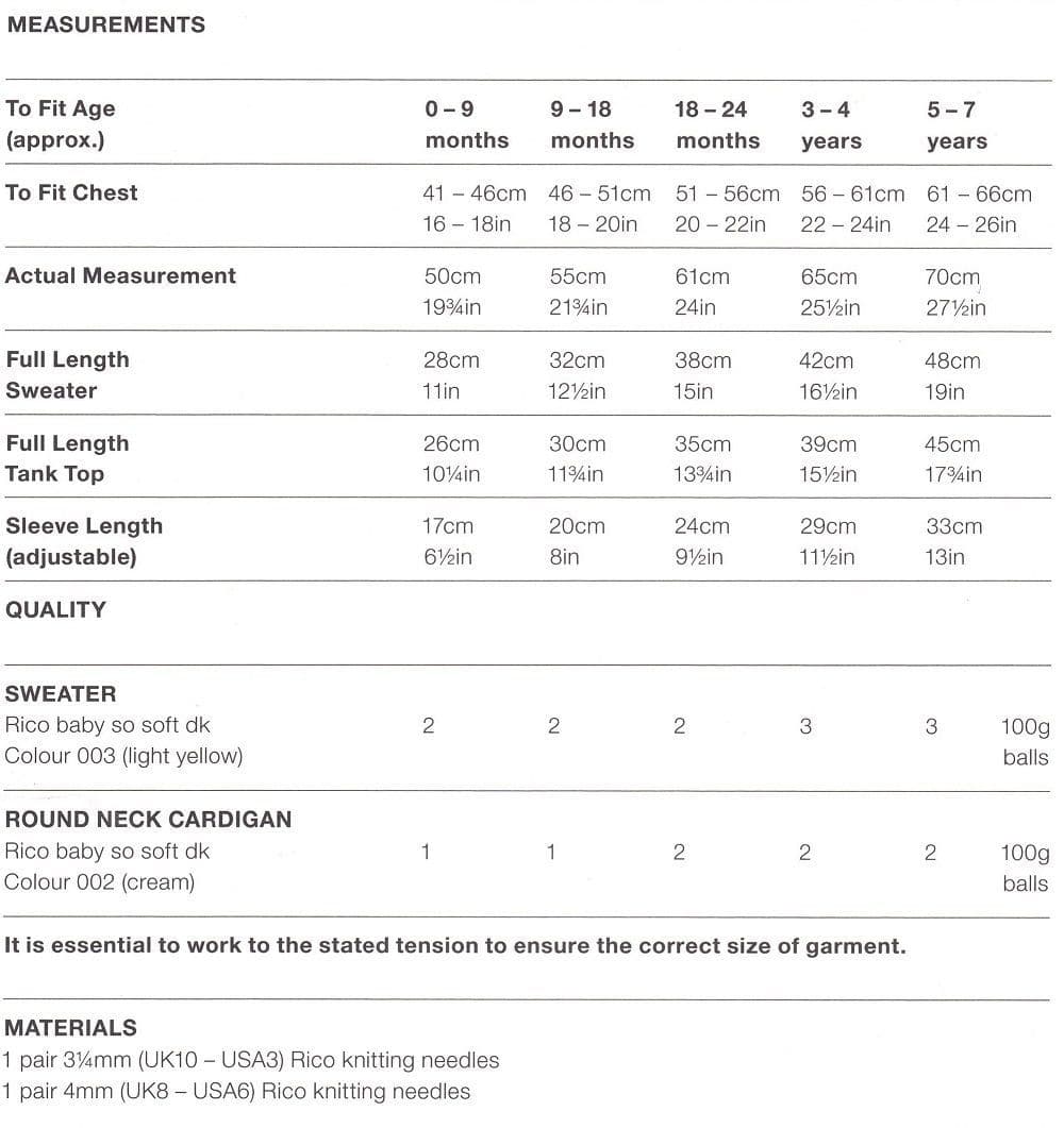 Rico Babies Sweater & Tank Top Knitting Pattern in Baby So Soft DK 150