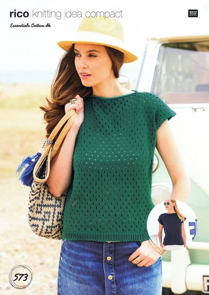Rico Ladies Tops Knitting Pattern in Essentials Cotton DK 573