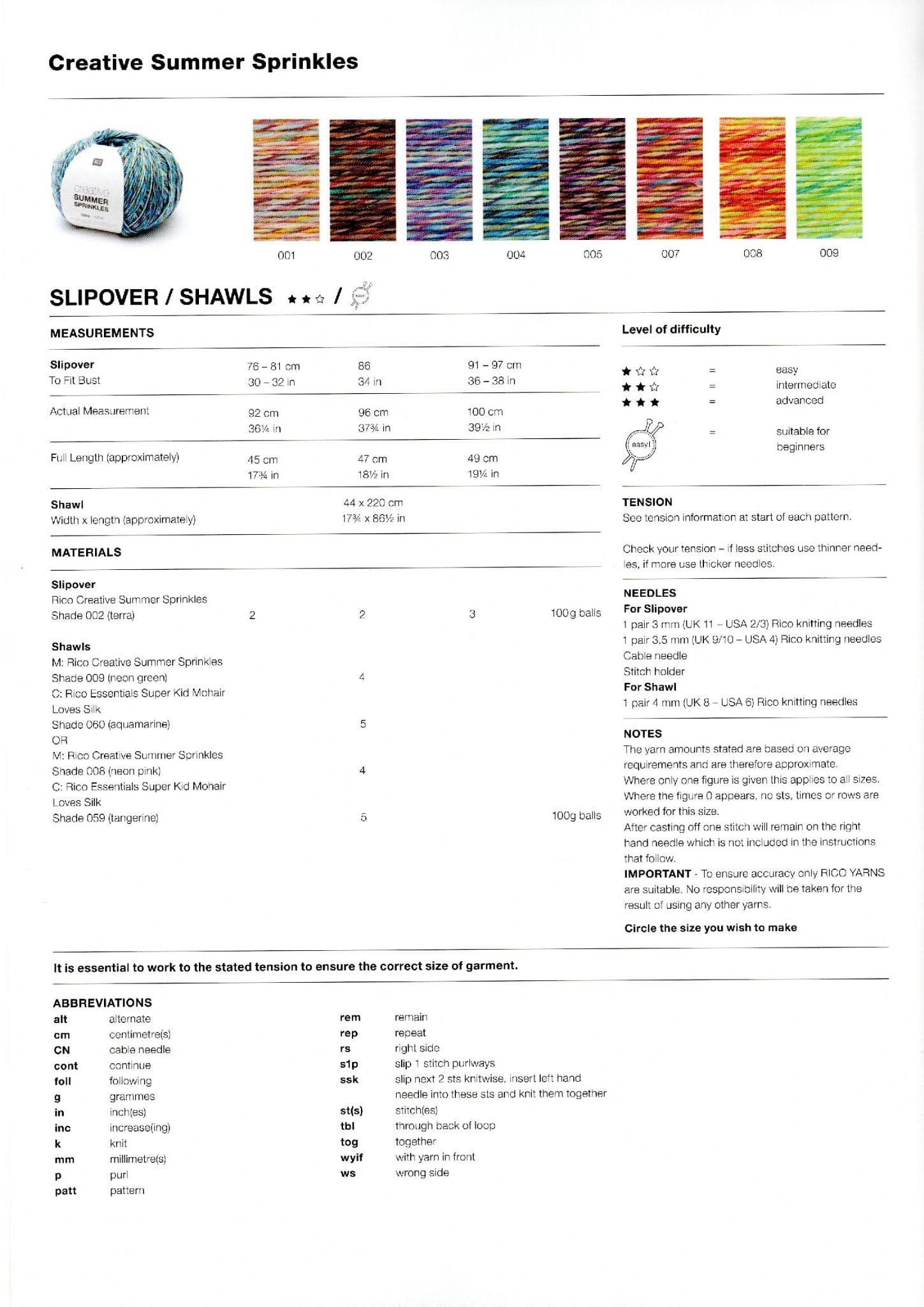 Rico Tops & Shawls Knitting Pattern in Creative Summer Sprinkles 1280