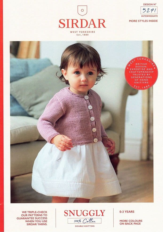 Sirdar Babies Cardigan Knitting Pattern in Snuggly 100 Cotton DK 5271