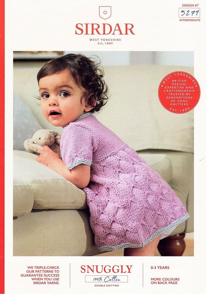 Sirdar Babies Dress Knitting Pattern in Snuggly 100 Cotton DK 5279