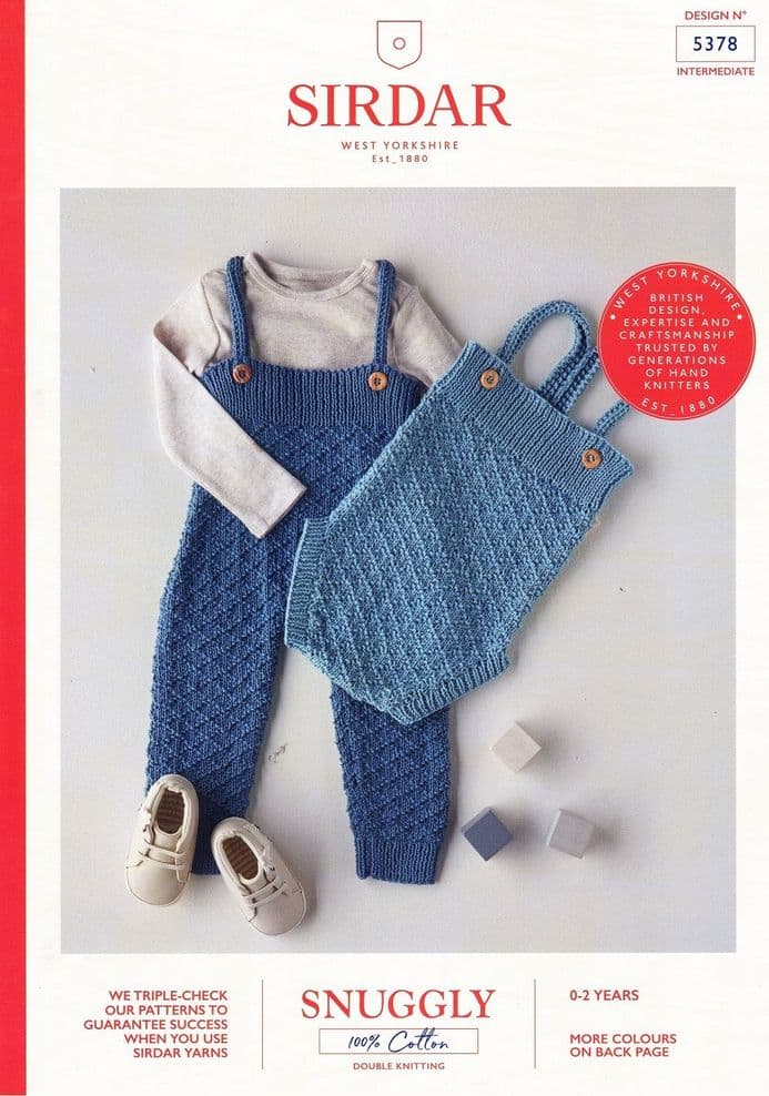 Sirdar Babies Dungarees Knitting Pattern in Snuggly 100 Cotton DK 5378