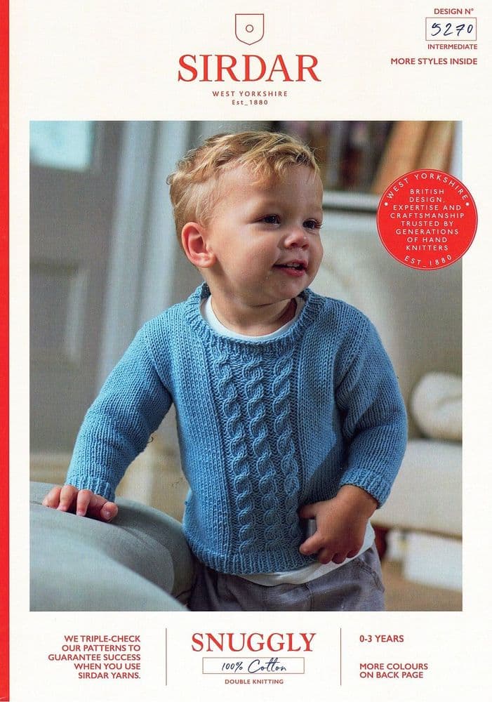 Sirdar Babies Jumper Knitting Pattern in Snuggly 100 Cotton DK 5270