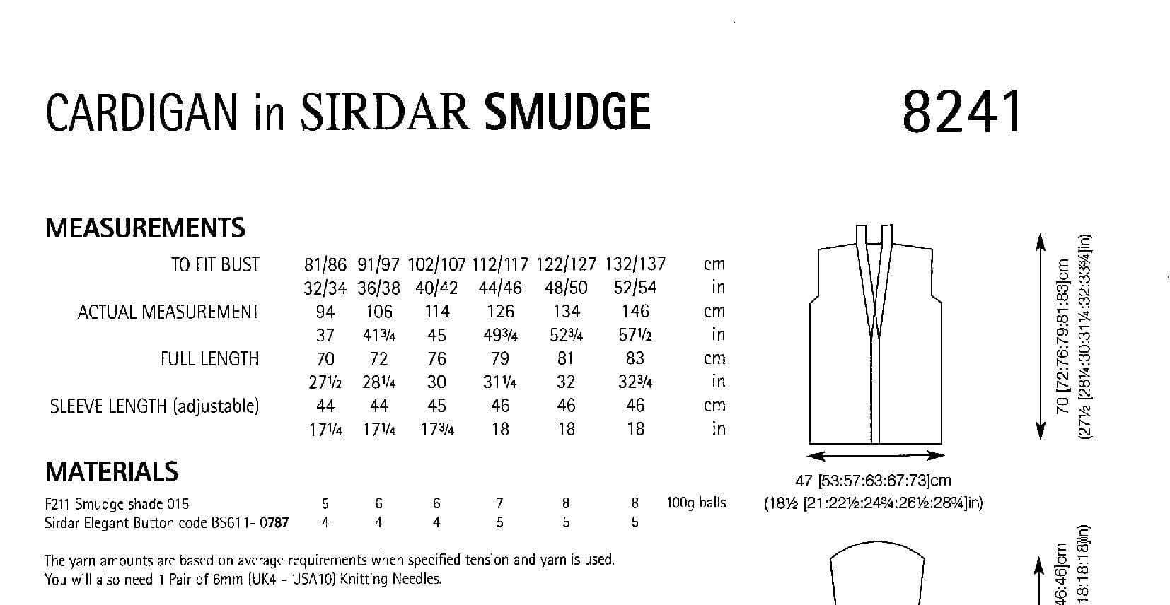 Sirdar Cardigan Knitting Pattern in Smudge 8241