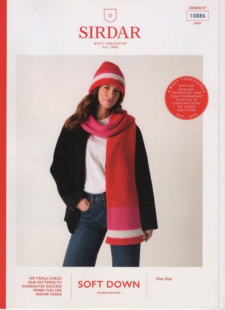 Sirdar Hat & Scarf Knitting Pattern in Soft Down DK 10886