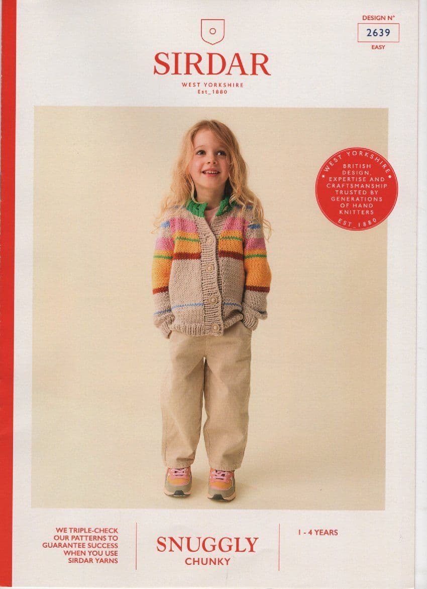 Sirdar Kids Striped Cardigan Knitting Pattern in Snuggly Chunky 2639