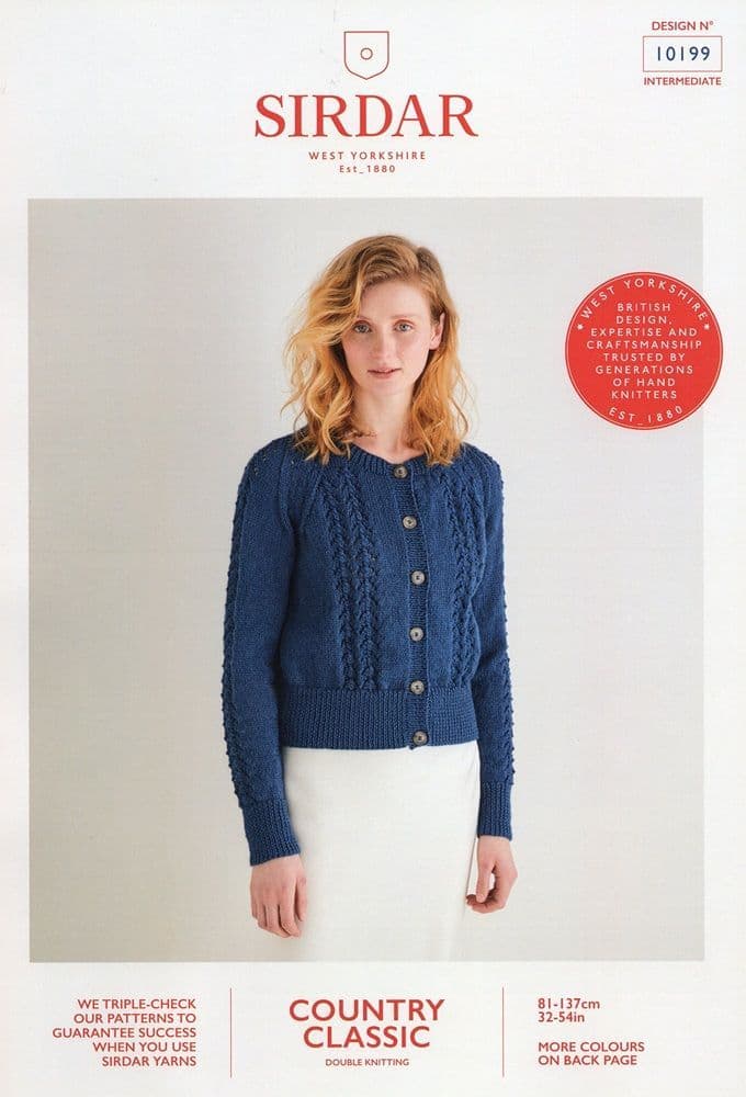 Sirdar Ladies Cardigan Knitting Pattern in Country Classic DK 10199
