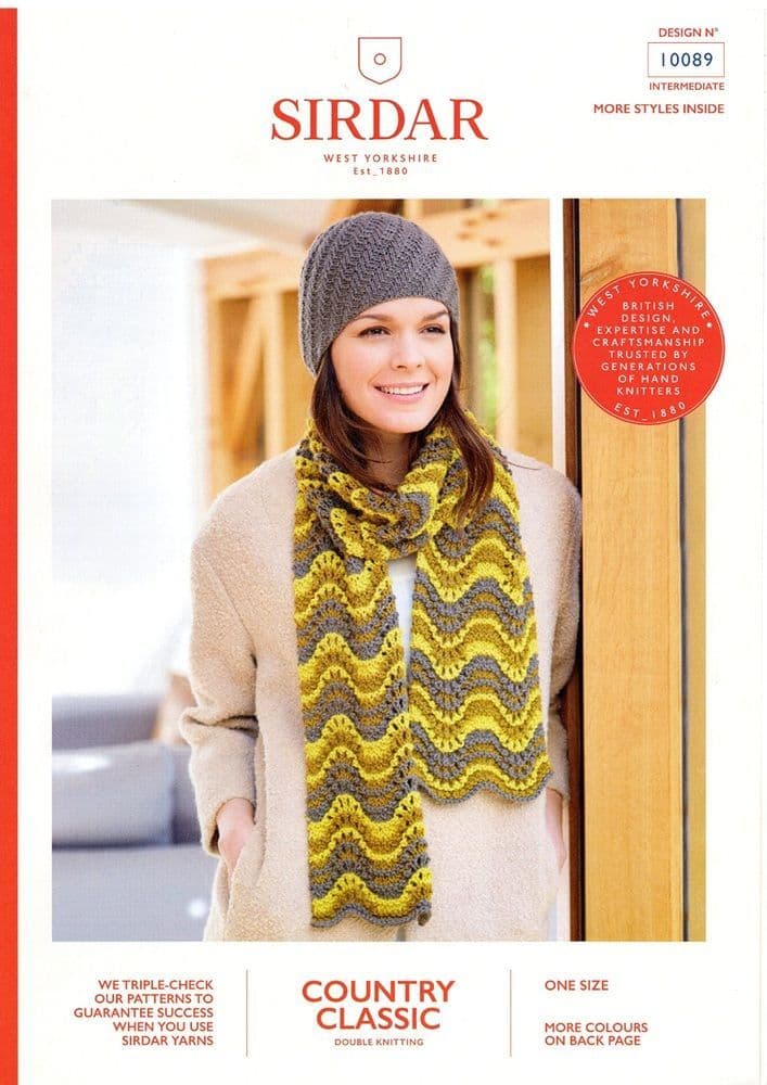 Sirdar Ladies Hat & Scarf Knitting Pattern in Country Classic DK 10089