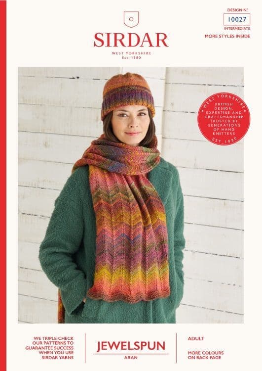Sirdar Ladies Hat & Scarf Knitting Pattern in Jewelspun Aran - 10027 ...