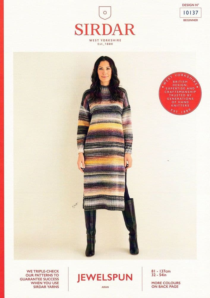 Sirdar Ladies Jumper Dress Knitting Pattern in Jewelspun Aran 10137
