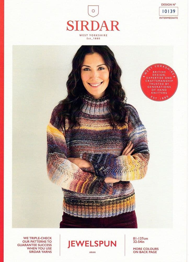 Sirdar Ladies Jumper Knitting Pattern in Jewelspun Aran 10139