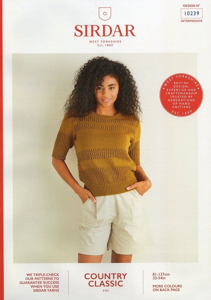 Sirdar Ladies Sweater Knitting Pattern in Country Classic 4ply 10239