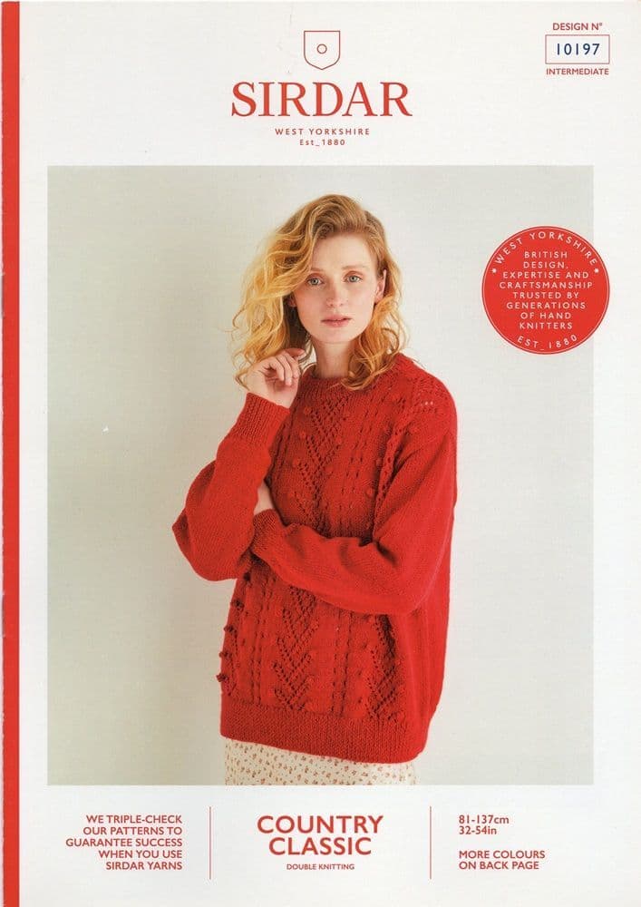 Sirdar Ladies Sweater Knitting Pattern in Country Classic DK 10197