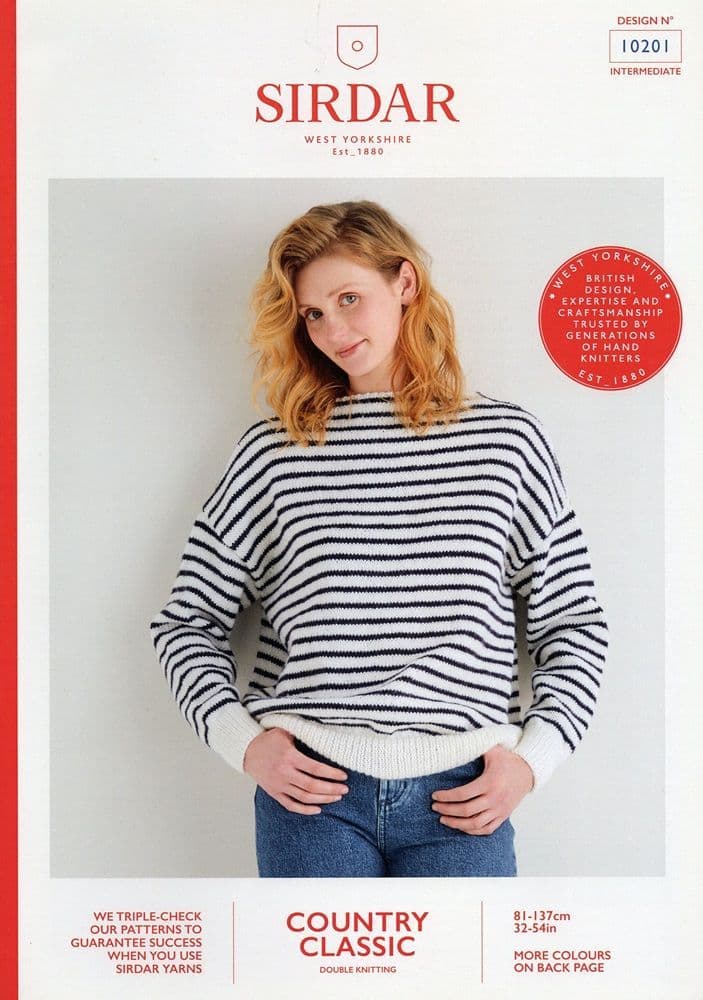 Sirdar Ladies Sweater Knitting Pattern in Country Classic DK 10201