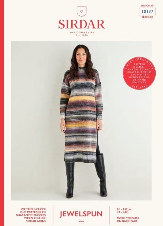 Sirdar Ladies Tunic Dress Knitting Pattern in Jewelspun Aran - 10137 ...