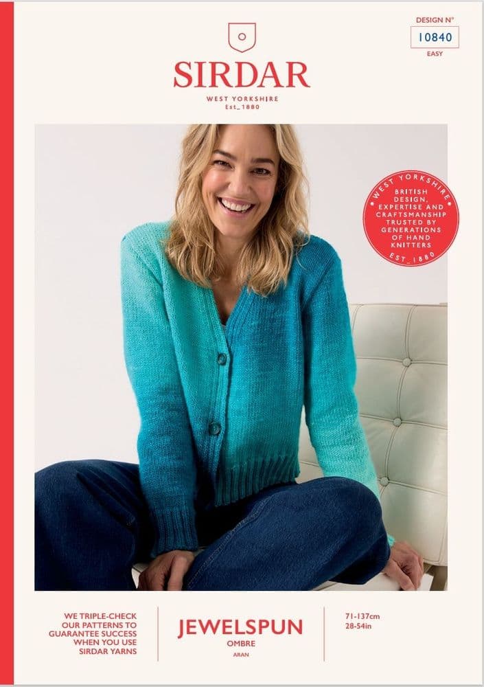 Sirdar Ladies V Neck Cardigan Knitting Pattern in Jewelspun Ombre 10840