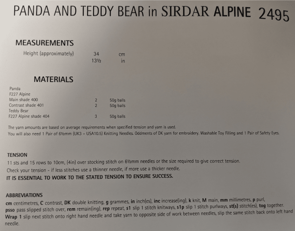 Sirdar Panda & Teddy Bear Knitting Pattern in Alpine Super Chunky 2495