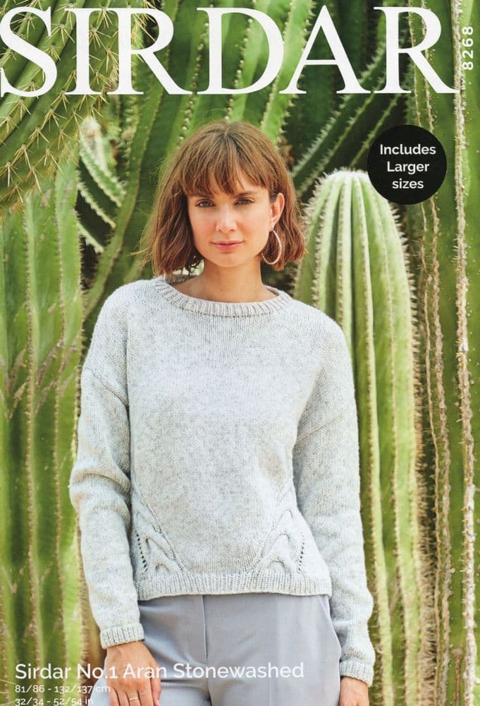 Sirdar Sweater Knitting Pattern in No 1 Aran Stonewashed 8268