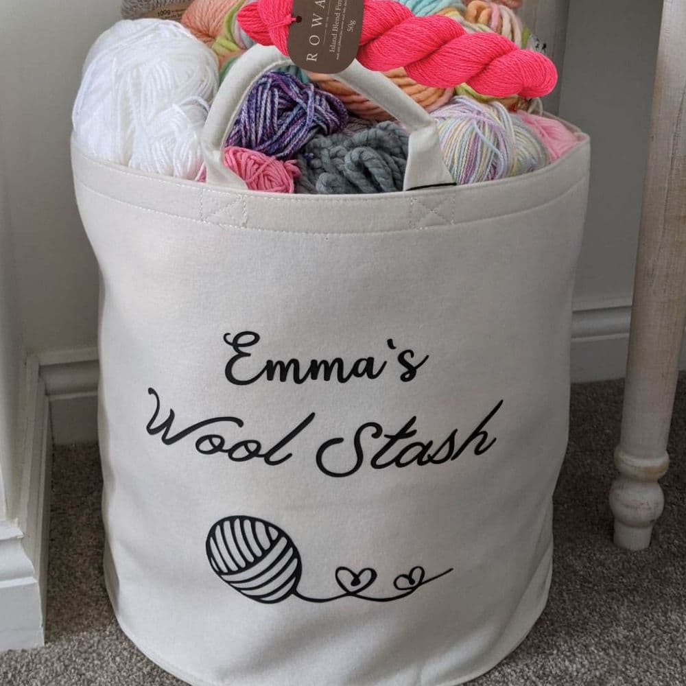TWF Personalised Yarn Stash Felt Tub - Large Cream