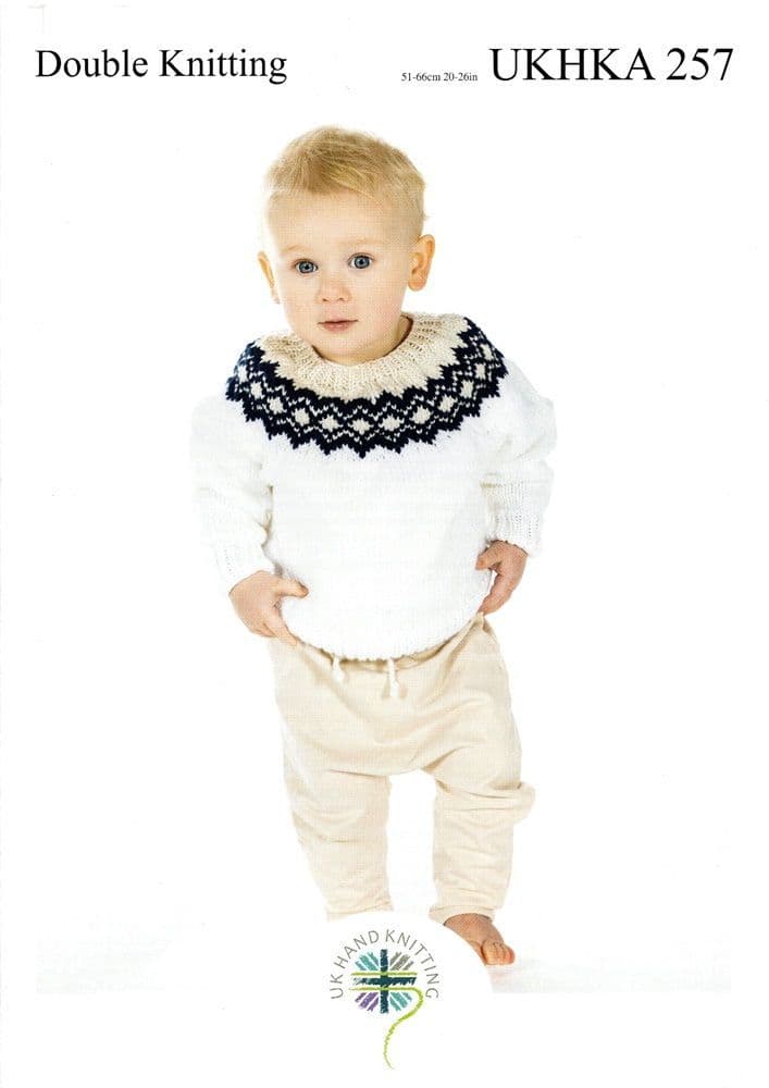 UKHKA Babies Yoked Sweater & Cardigan Knitting Pattern in DK 257