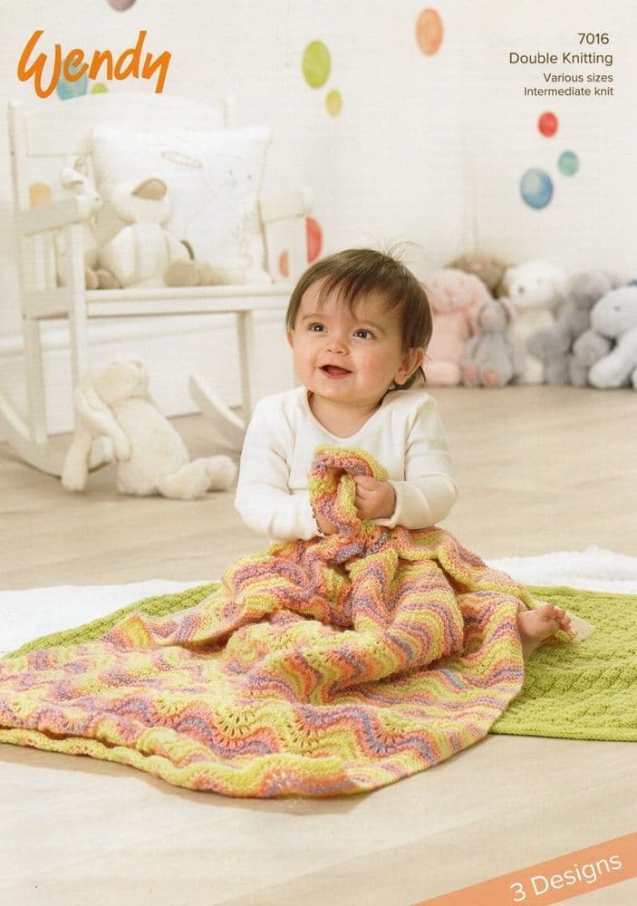 Wendy Babies Blankets Knitting Pattern in Giggles DK 7016