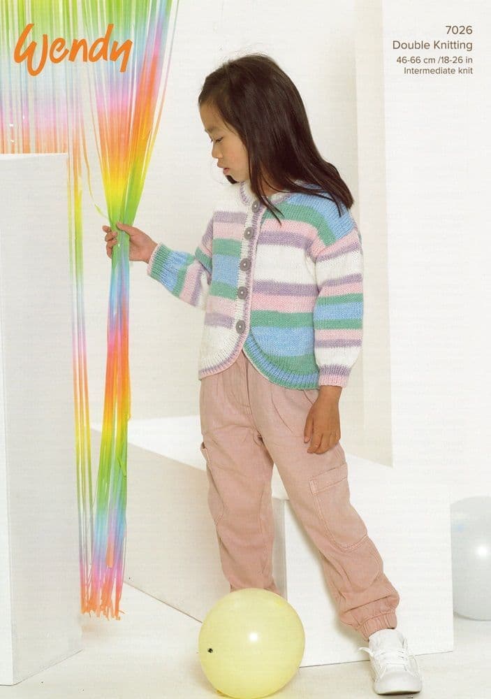 Wendy Girls Cardigan Knitting Pattern in Giggles DK 7026