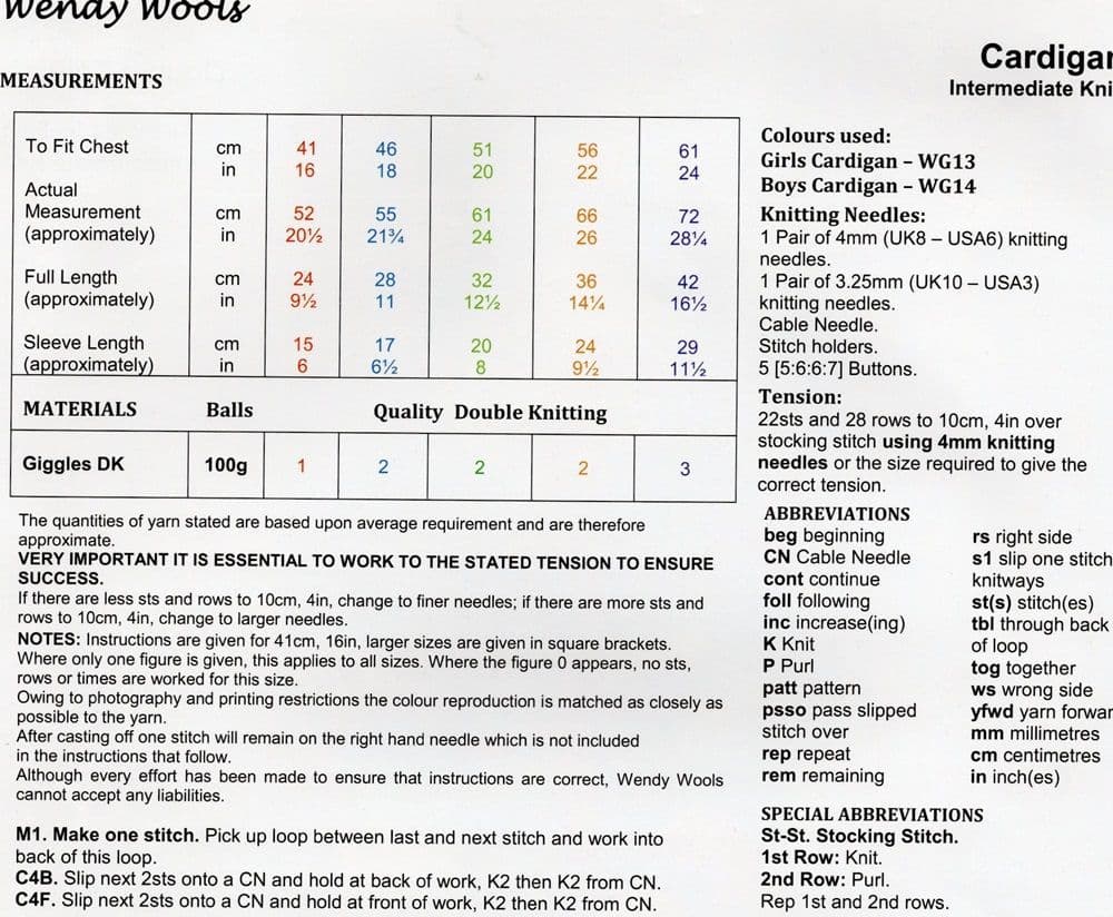 Wendy Girls Cardigan Knitting Pattern in Giggles DK 7028