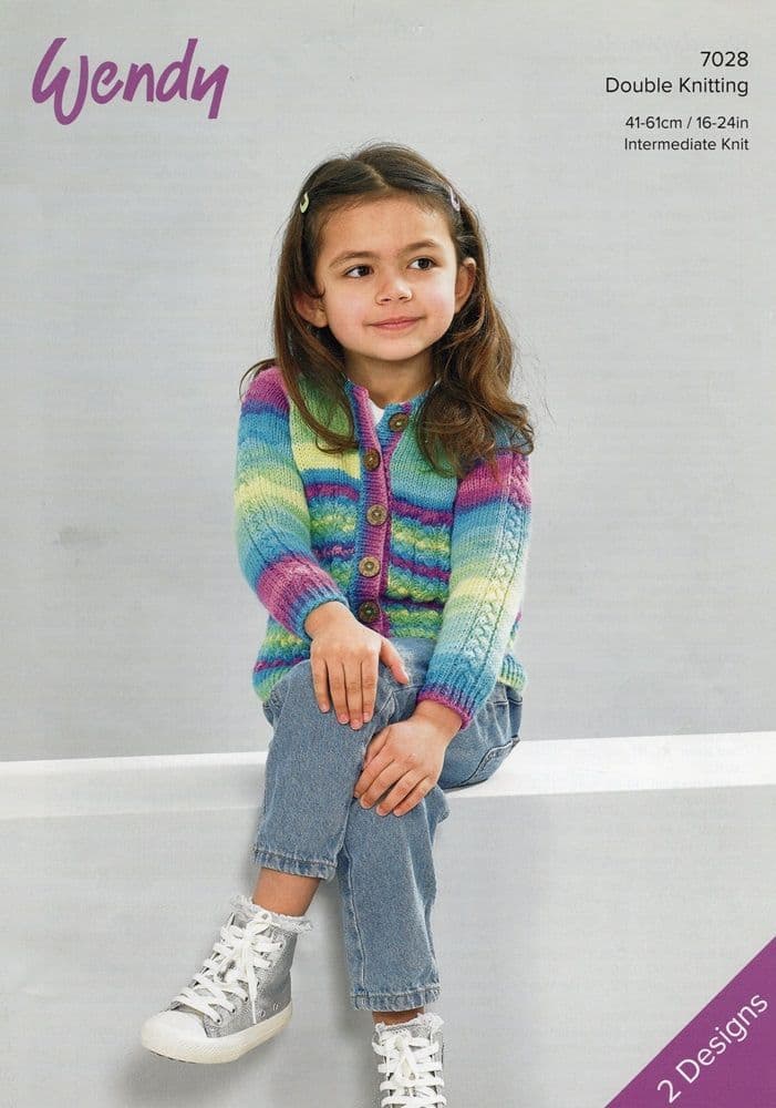 Wendy Girls Cardigan Knitting Pattern in Giggles DK 7028