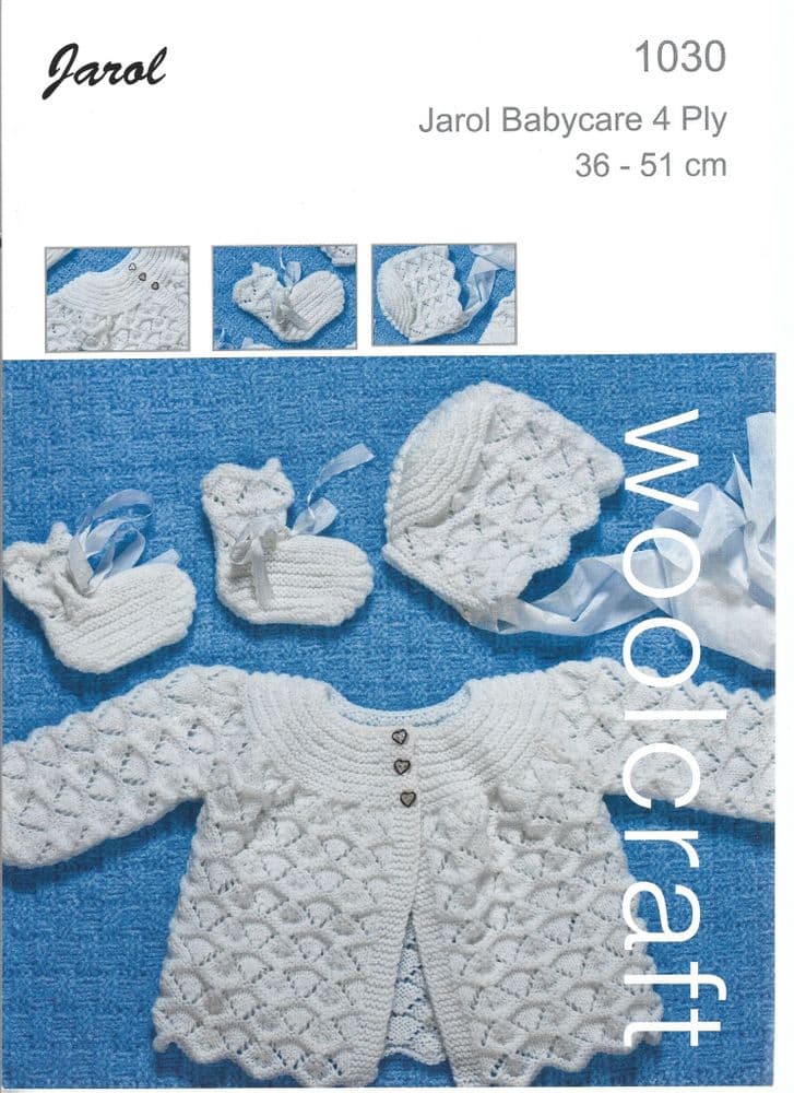 Woolcraft Babies Matinee Coat Bonnet and Bootees Knitting Pattern in ...