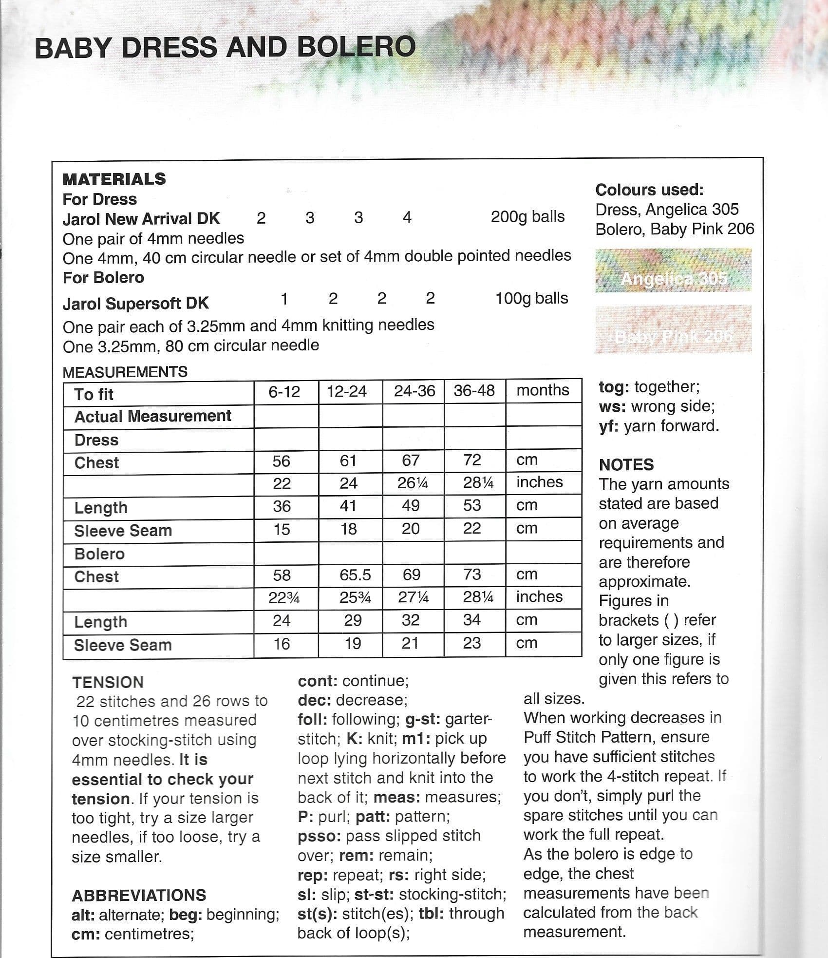 Woolcraft Baby Dress and Bolero Knitting Pattern in DK 1045