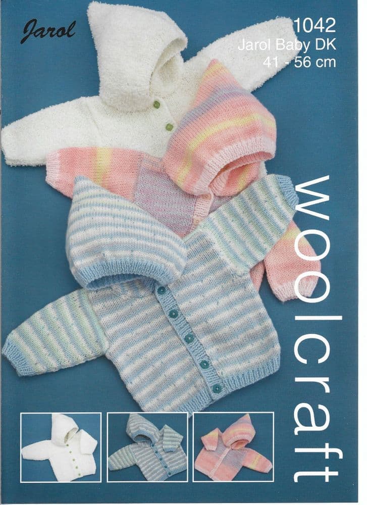 Woolcraft Baby Hooded Cardigans Knitting Pattern in DK 1042