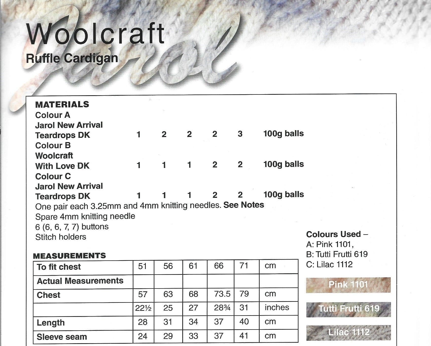 Woolcraft Baby Ruffle Cardigan Knitting Pattern in DK 1043