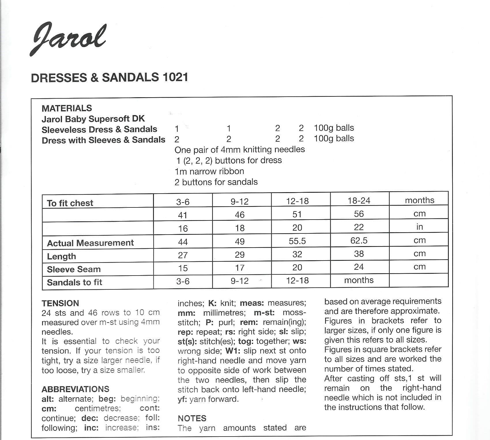 Woolcraft Baby & Toddler Dresses and Sandals Knitting Pattern in DK 1021